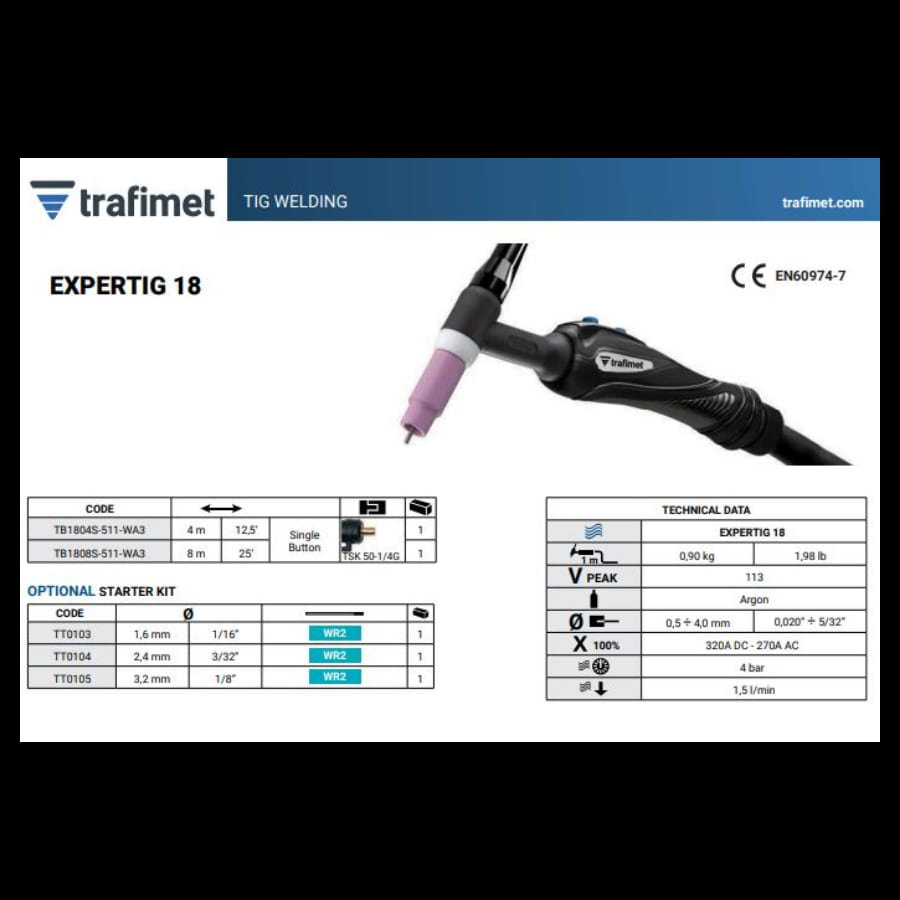 Trafimet TIG gorionik EXPERTIG 18 4 metra TSK50W - Alati Savina